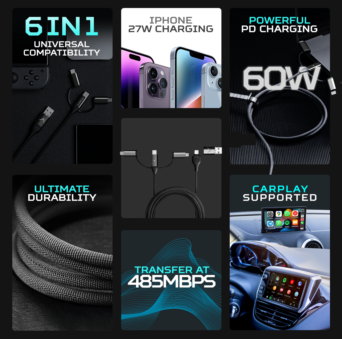 Futurizta Tech - Zeus-X 6 in 1 27W TRAVEL Universal Charging Cable ...